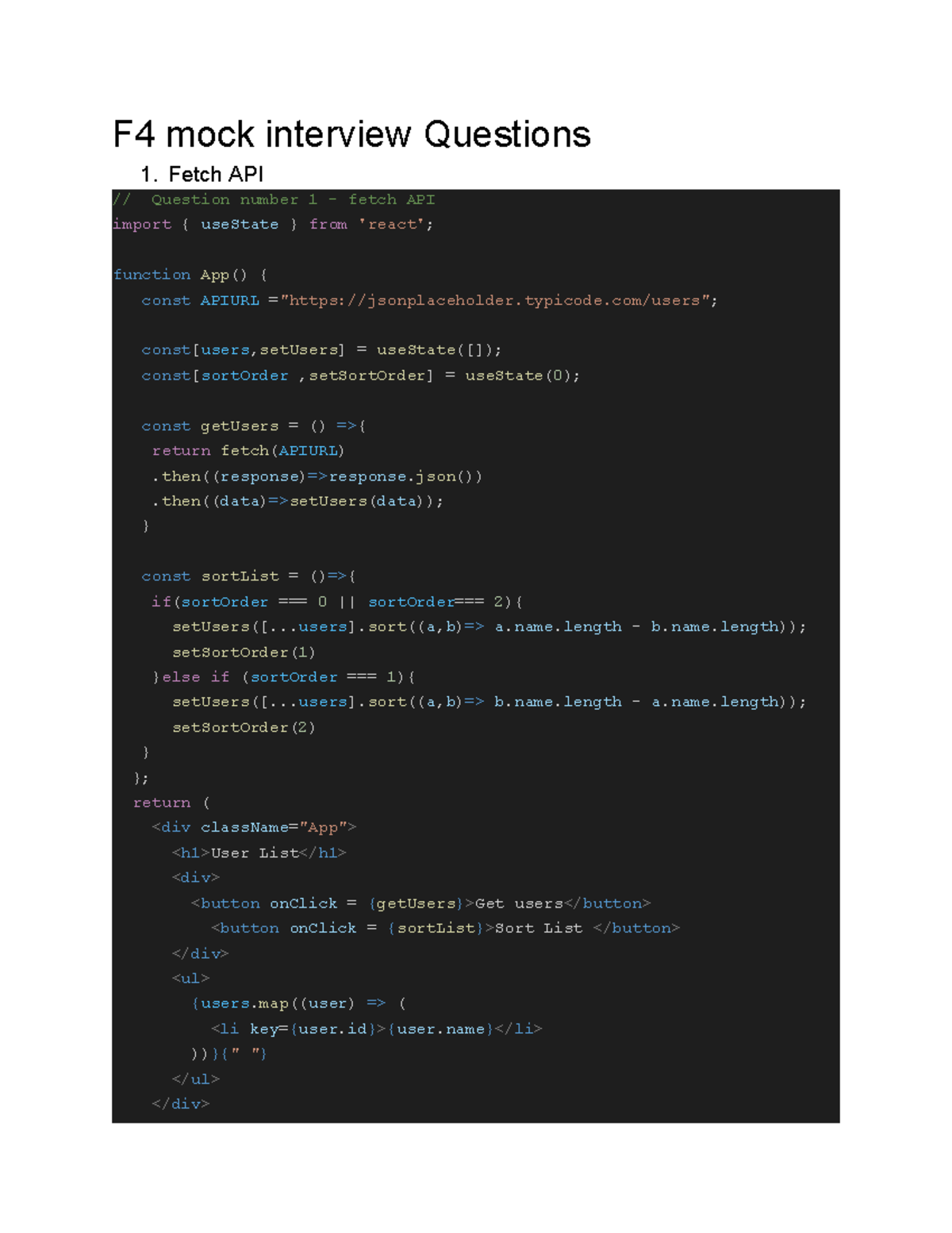 F4 Mock Interview Questions: APIs and React Components Guide - Studocu