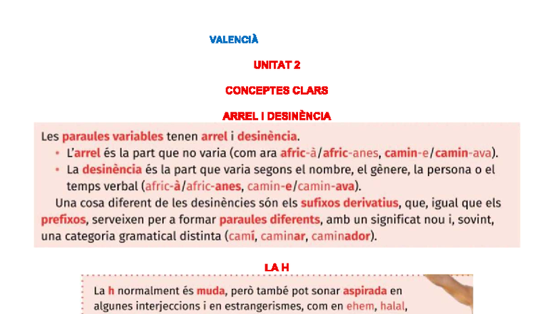VALENCIÀ UNITAT 2: ARREL I DESINÈNCIA I POLISÈMIA - Studocu