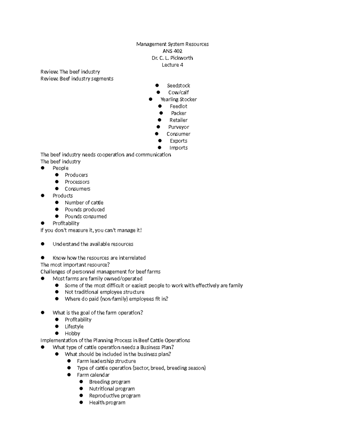 ANS 402 Lecture 4: Management Systems and Resources in Beef Industry ...