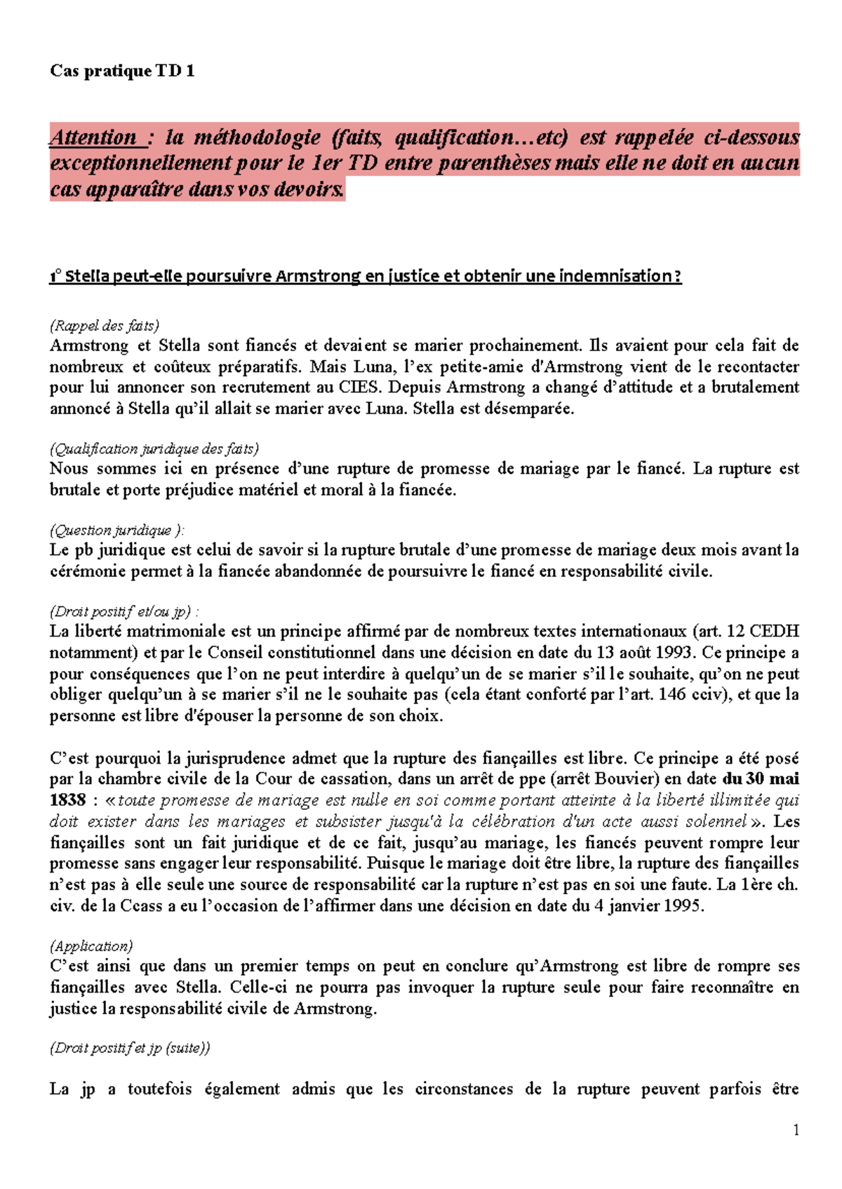 Correction du Cas Pratique TD DF 1 : Méthodologie et Analyse Juridique ...