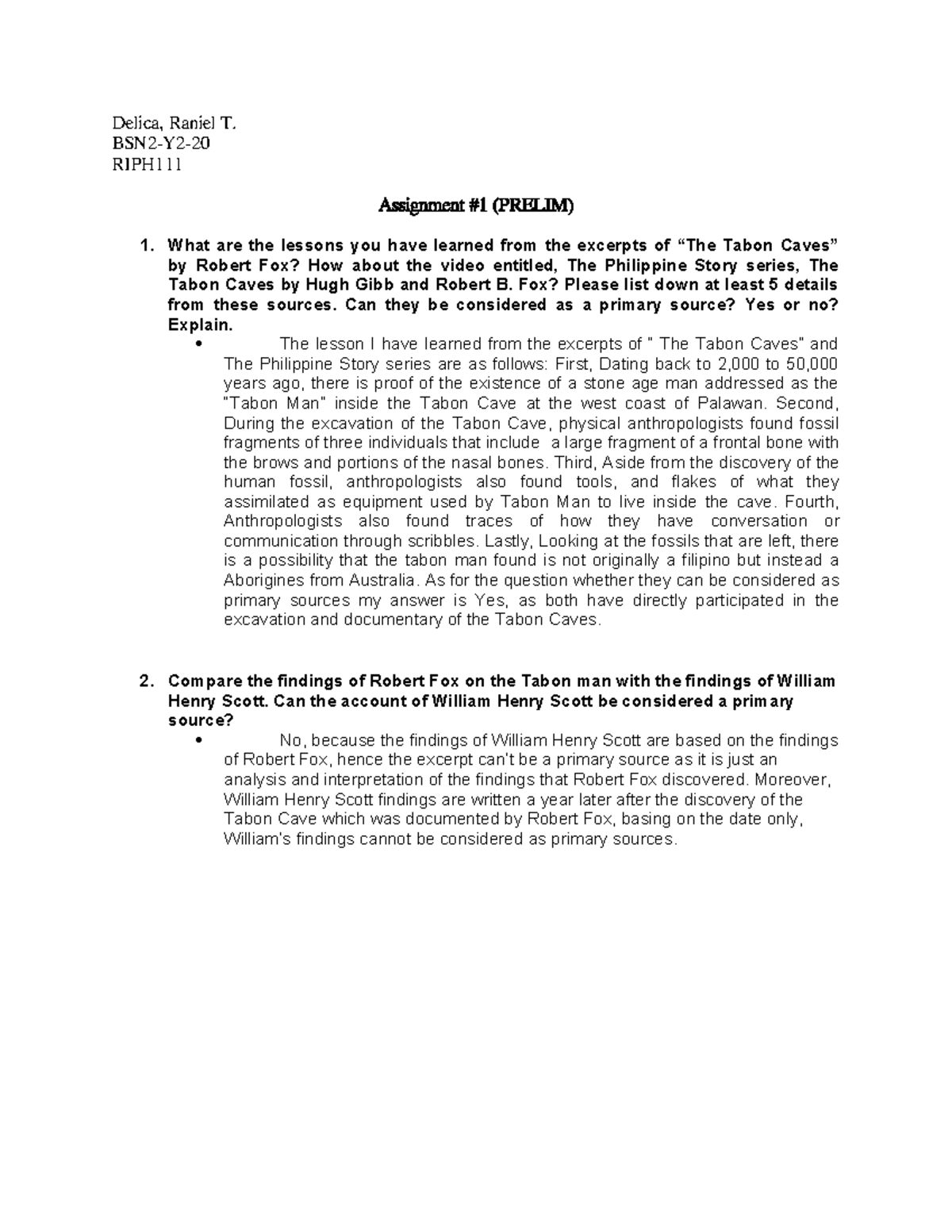 Assignment #1 ( Prelim) - Delica BSN20 - Delica, Raniel T. BSN2-Y2 ...