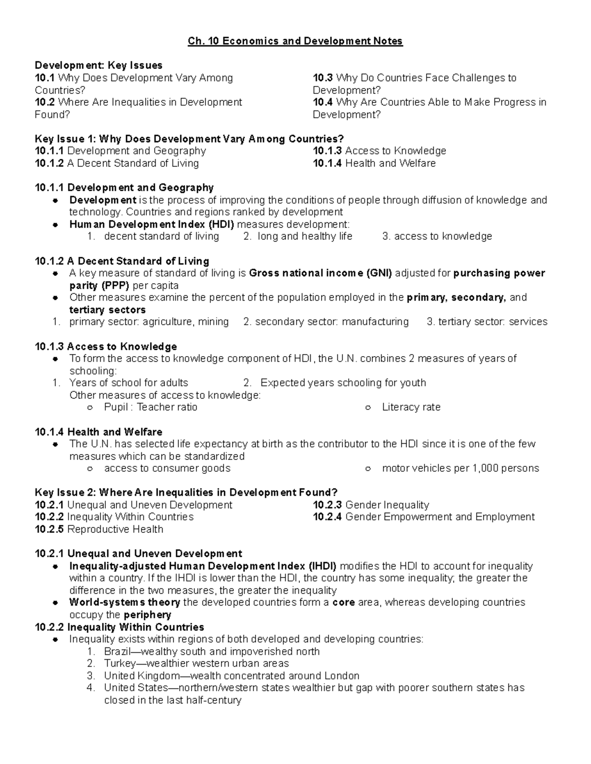Geo 102 Ch. 10 Economics and Development Overview Notes - Studocu