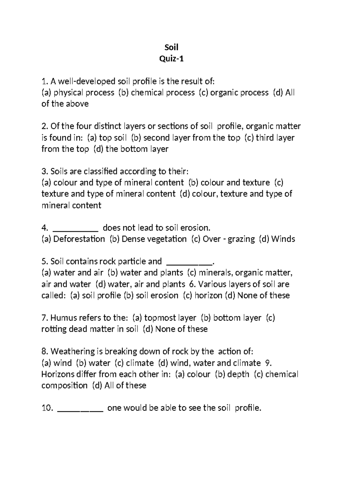 Soil Quiz-1: Essential Chemistry Basics for Soil Science - Studocu