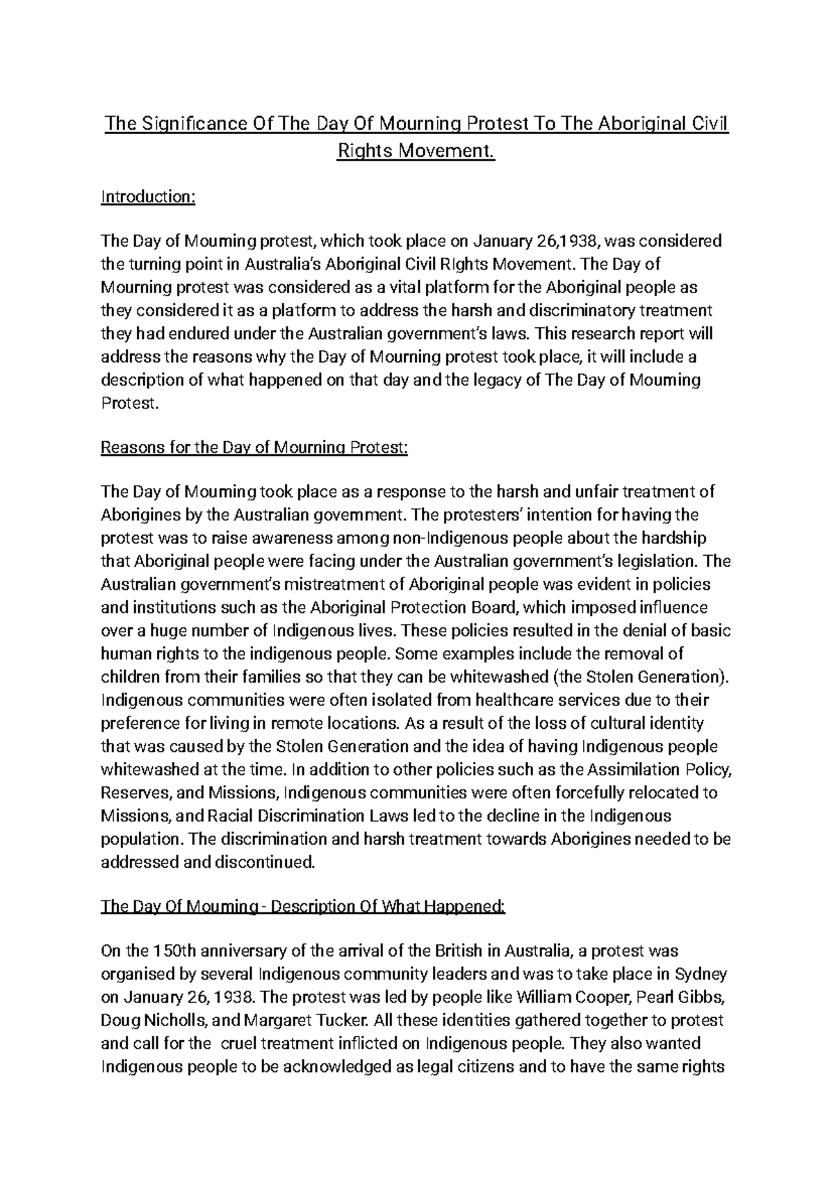 The Day of Mourning Protest: Impact on Aboriginal Civil Rights Movement ...