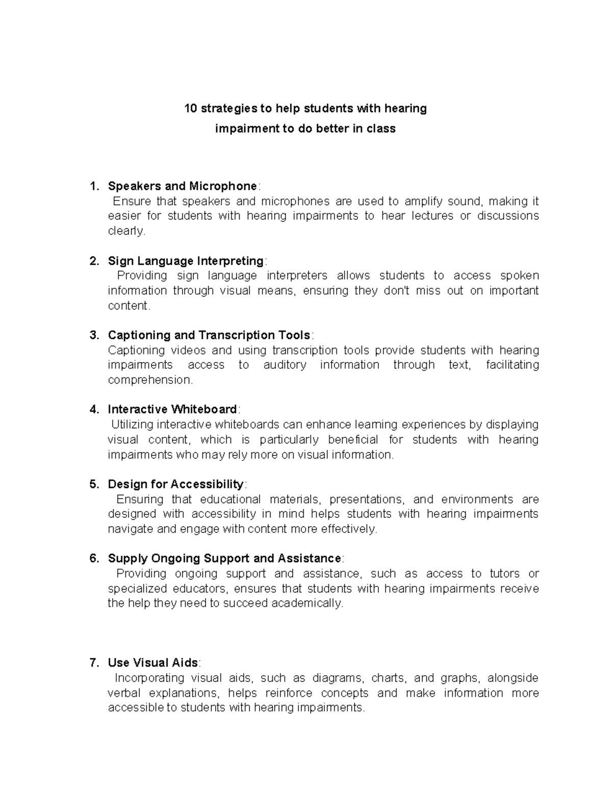EDUC53 - Strategies for Supporting Hearing Impaired Students - Studocu