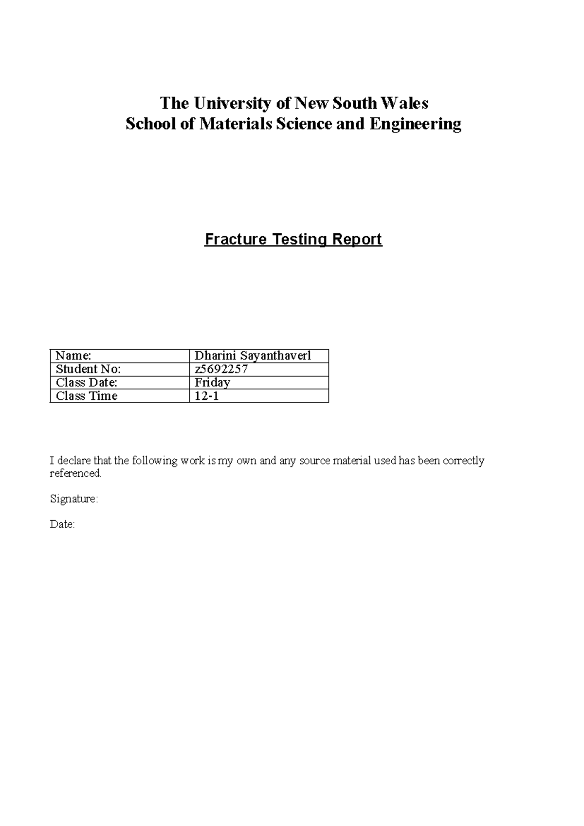 MATS1101 Fracture Testing Report and Analysis - Studocu