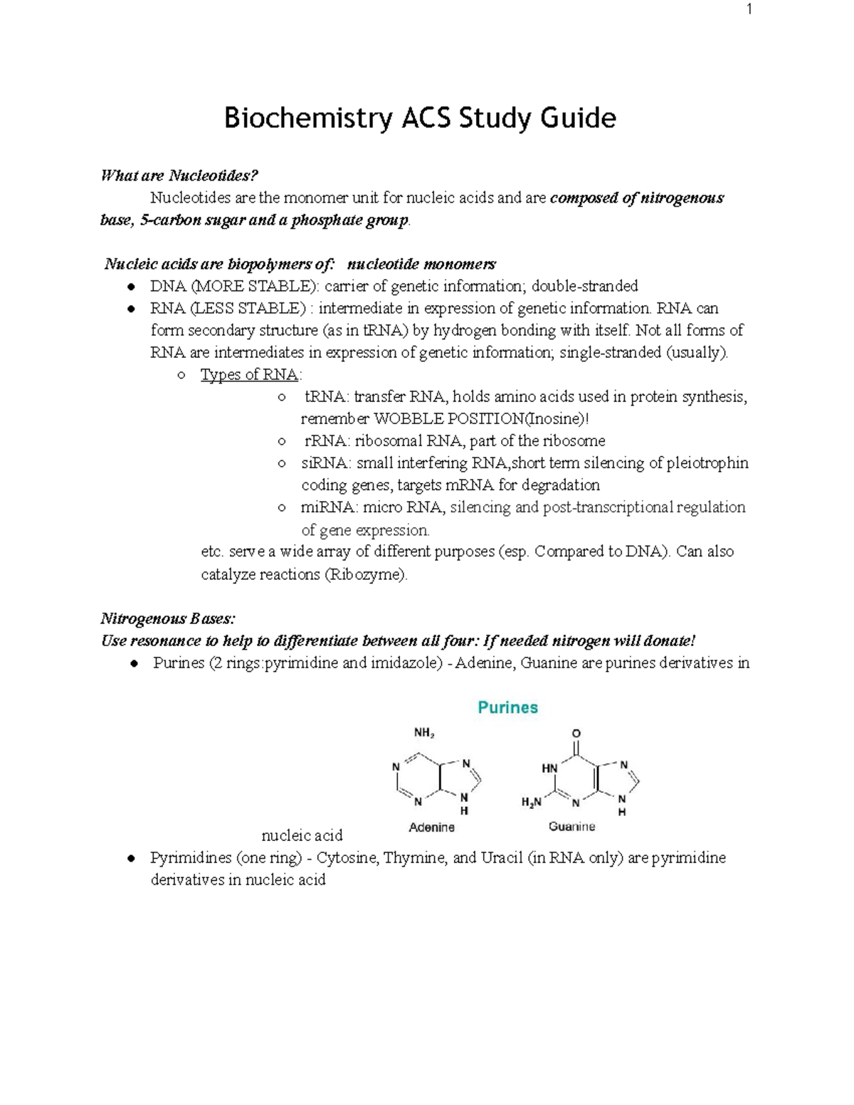 Biochem ACS Final Exam Study Guide: Key Concepts & Reviews - Studocu
