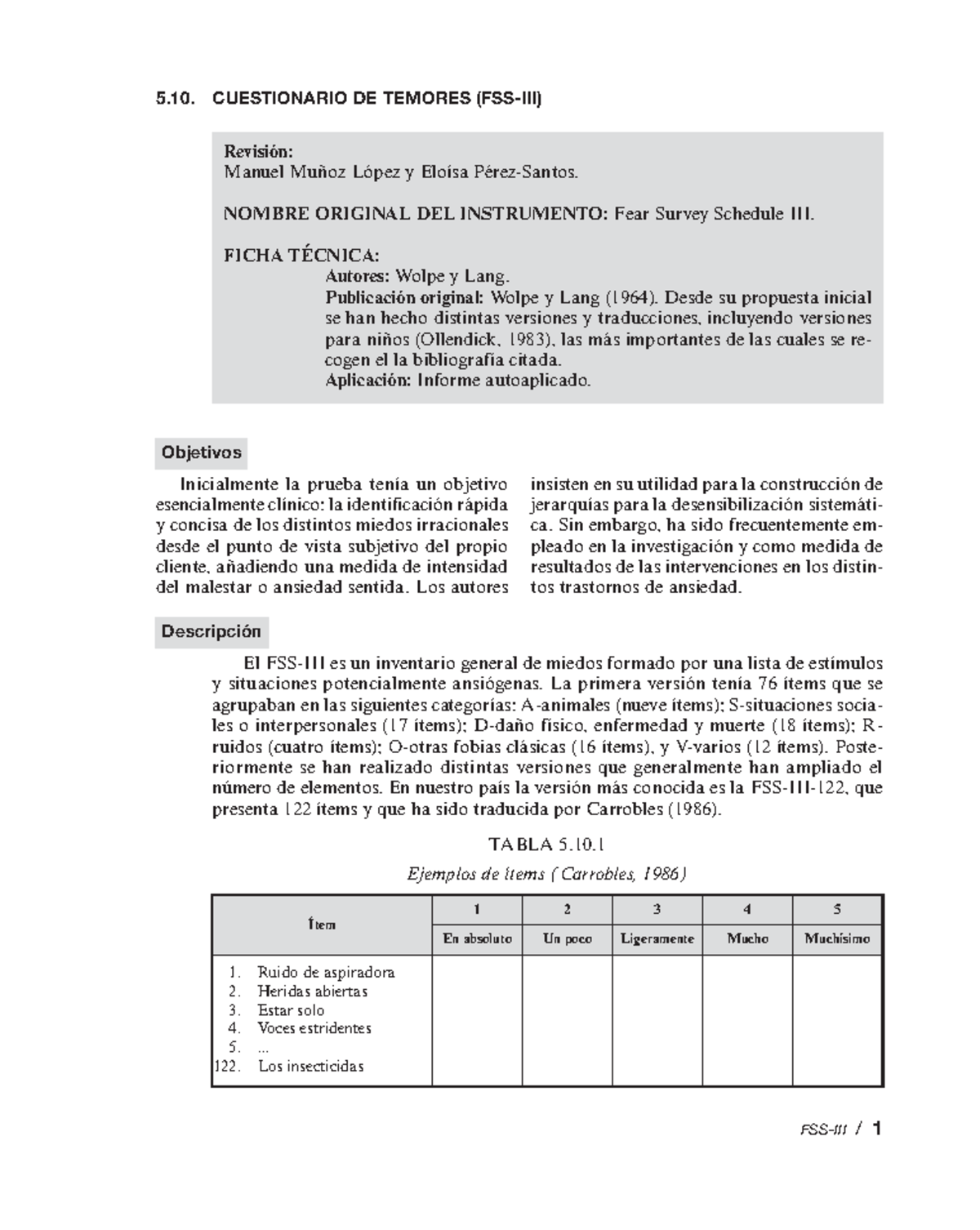 Cuestionario de Temores: FSS-III y Su Aplicación Clínica - Studocu