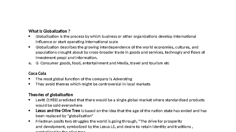 Globalization Explained: Key Concepts and Impacts - Lecture Notes - Studocu