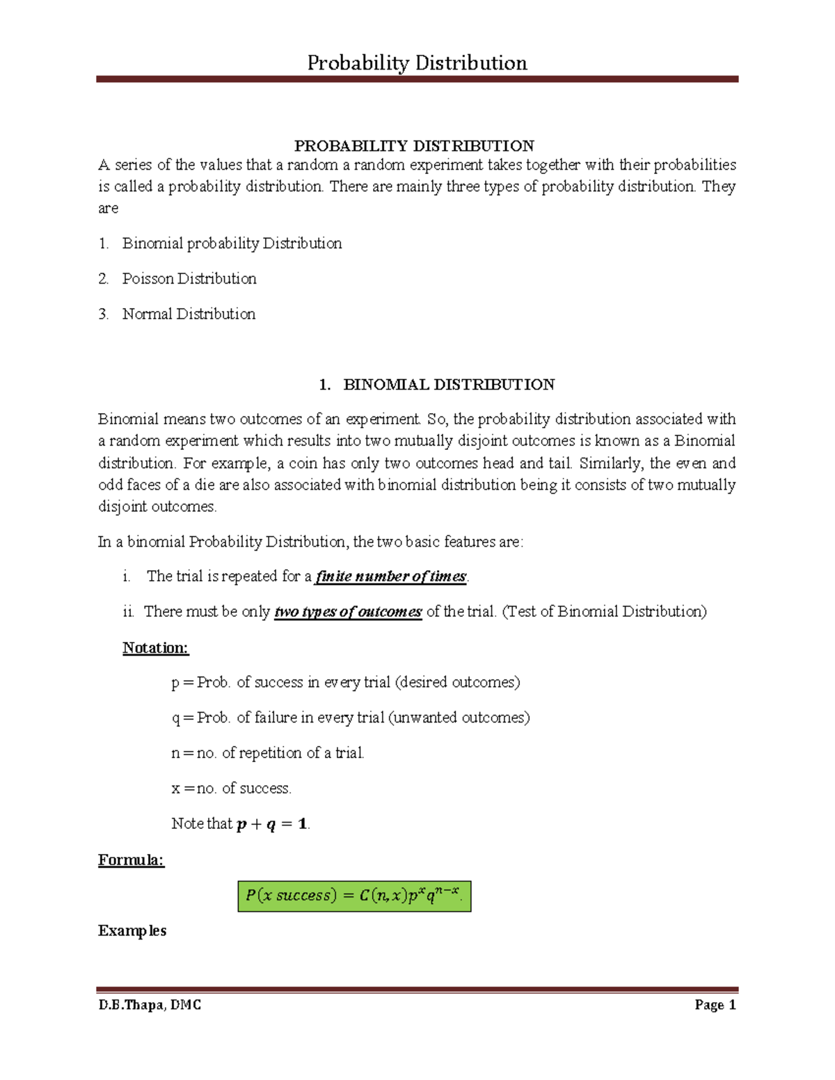 Probability Distribution Overview: Binomial, Poisson, & Normal - Studocu