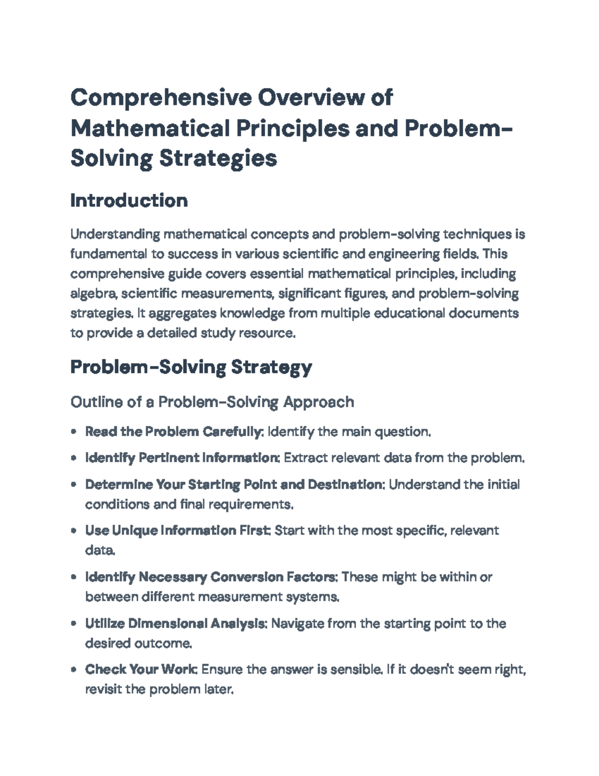 Mathematical Principles & Problem-Solving Strategies Overview ...