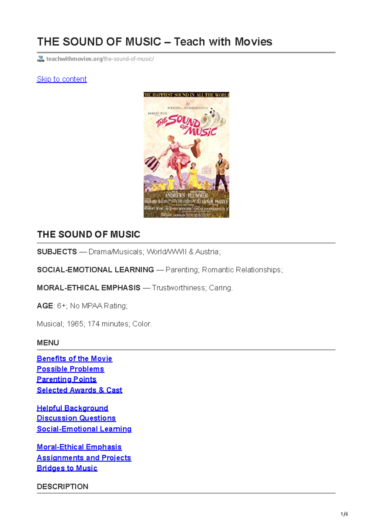 THE SOUND OF MUSIC (MUS 101) Film Analysis and Discussion Guide - Studocu