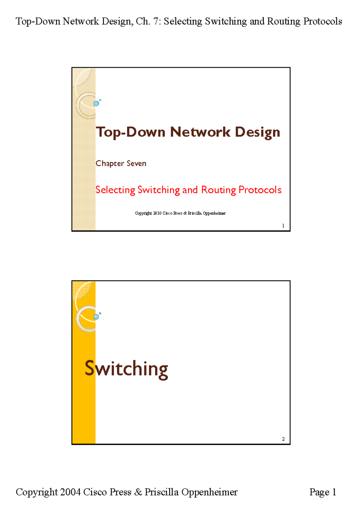 Network Design, Ch. 7: Switching & Routing Protocols Overview - Studocu