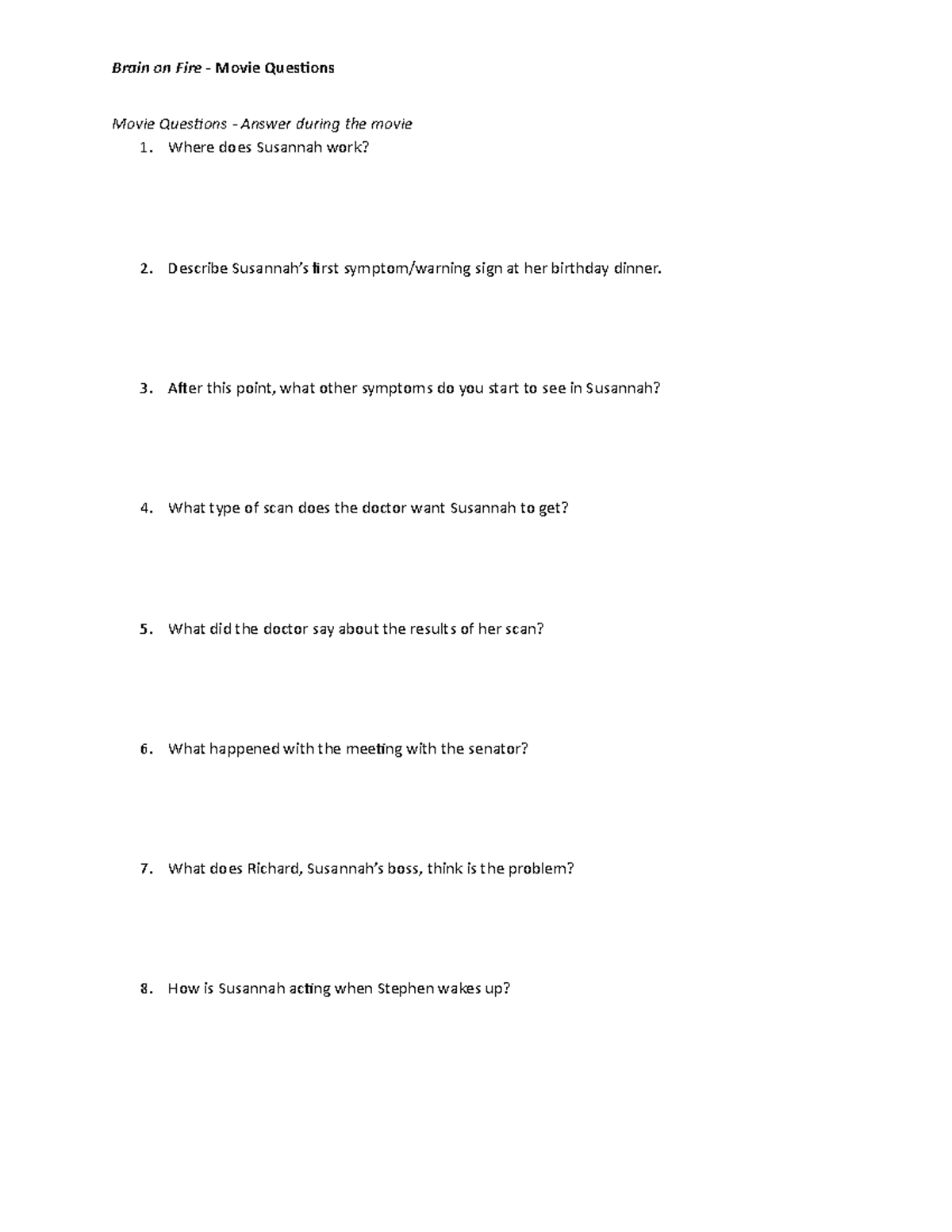 Brain on Fire - Movie Questions Analysis and Insights - Studocu