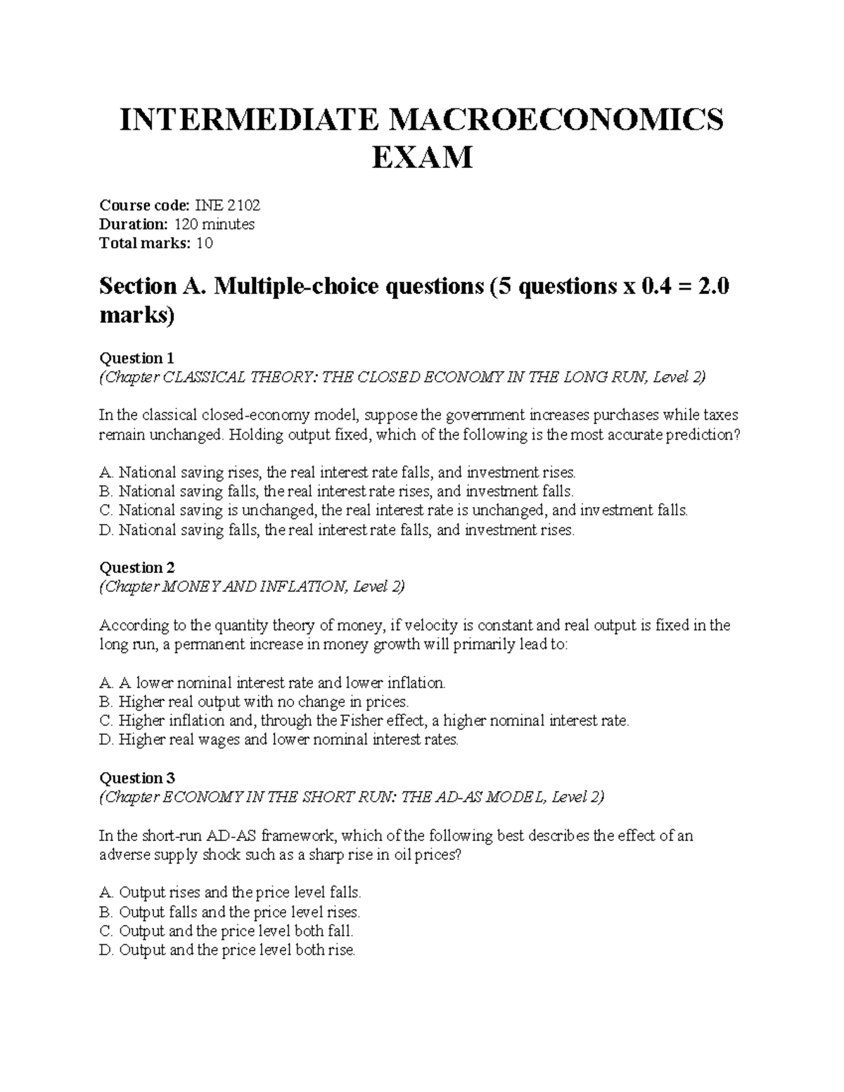 INE 2102 Intermediate Macroeconomics Demo Exam Notes - Studocu