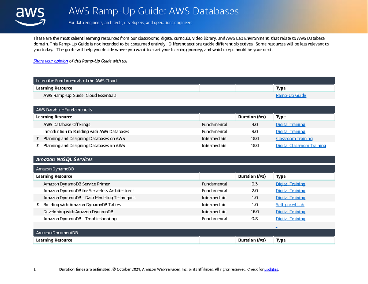 AWS Ramp-Up Guide Databases - For data engineers, architects, developers, and operations ...