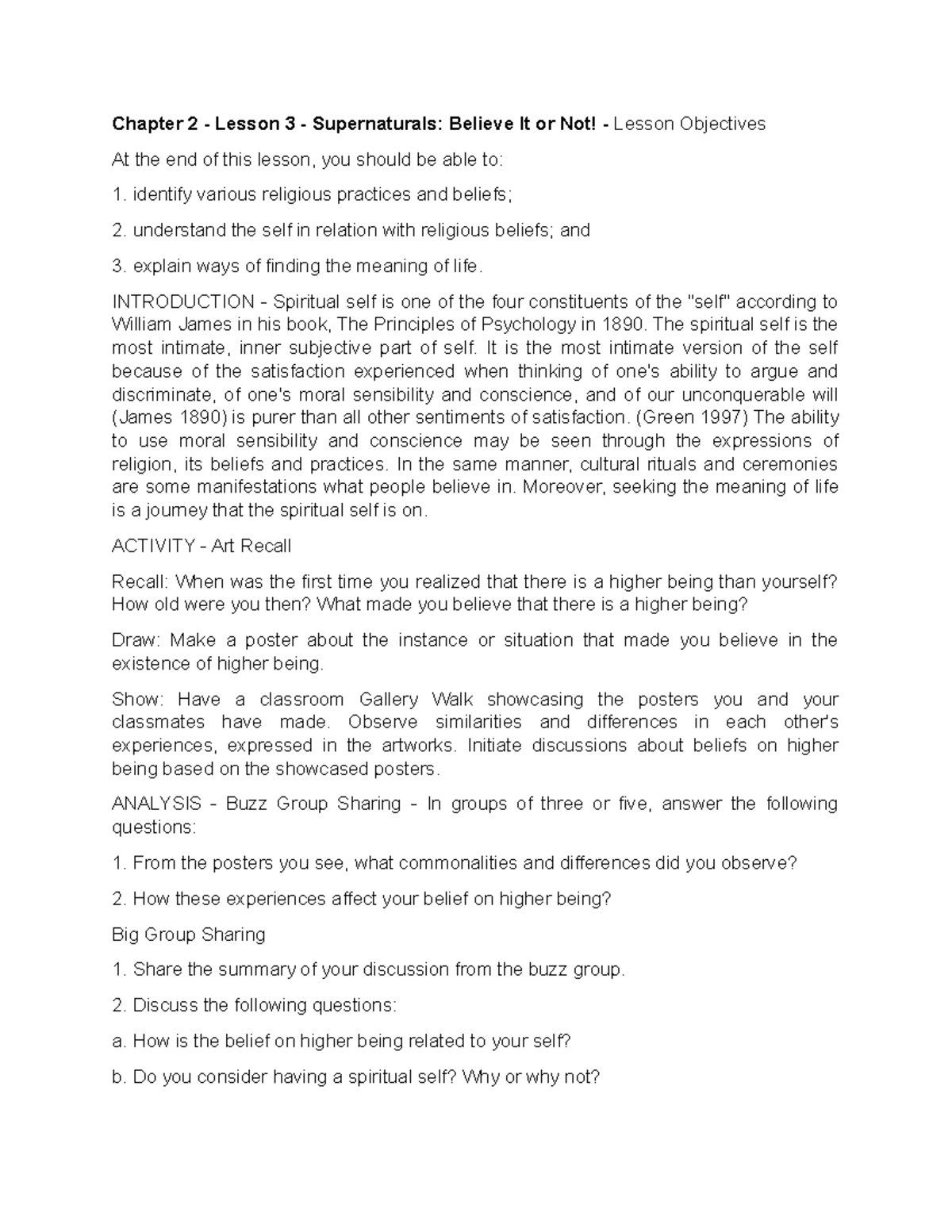 Chapter 2 - Lesson 3: Exploring Supernatural Beliefs and Practices ...