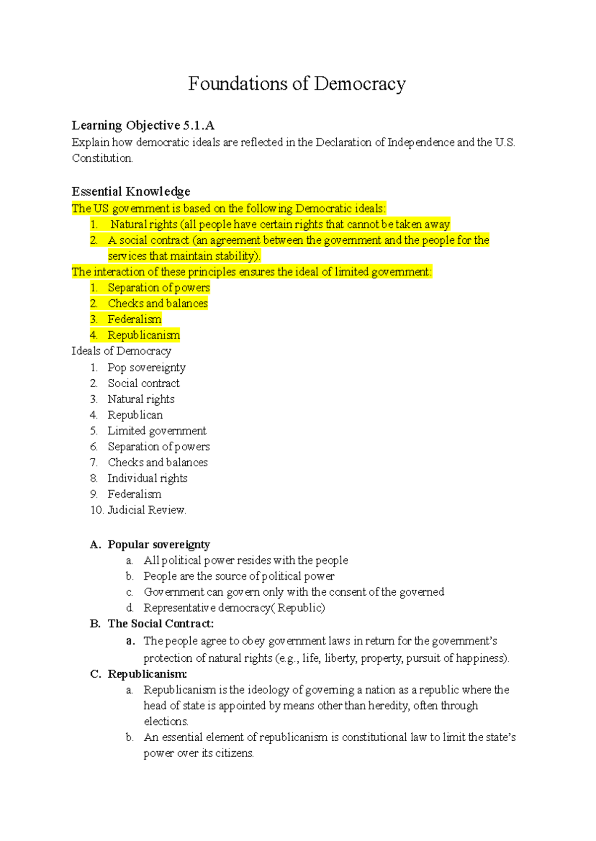 Foundations of Democracy: Key Principles in the U.S. Constitution and ...