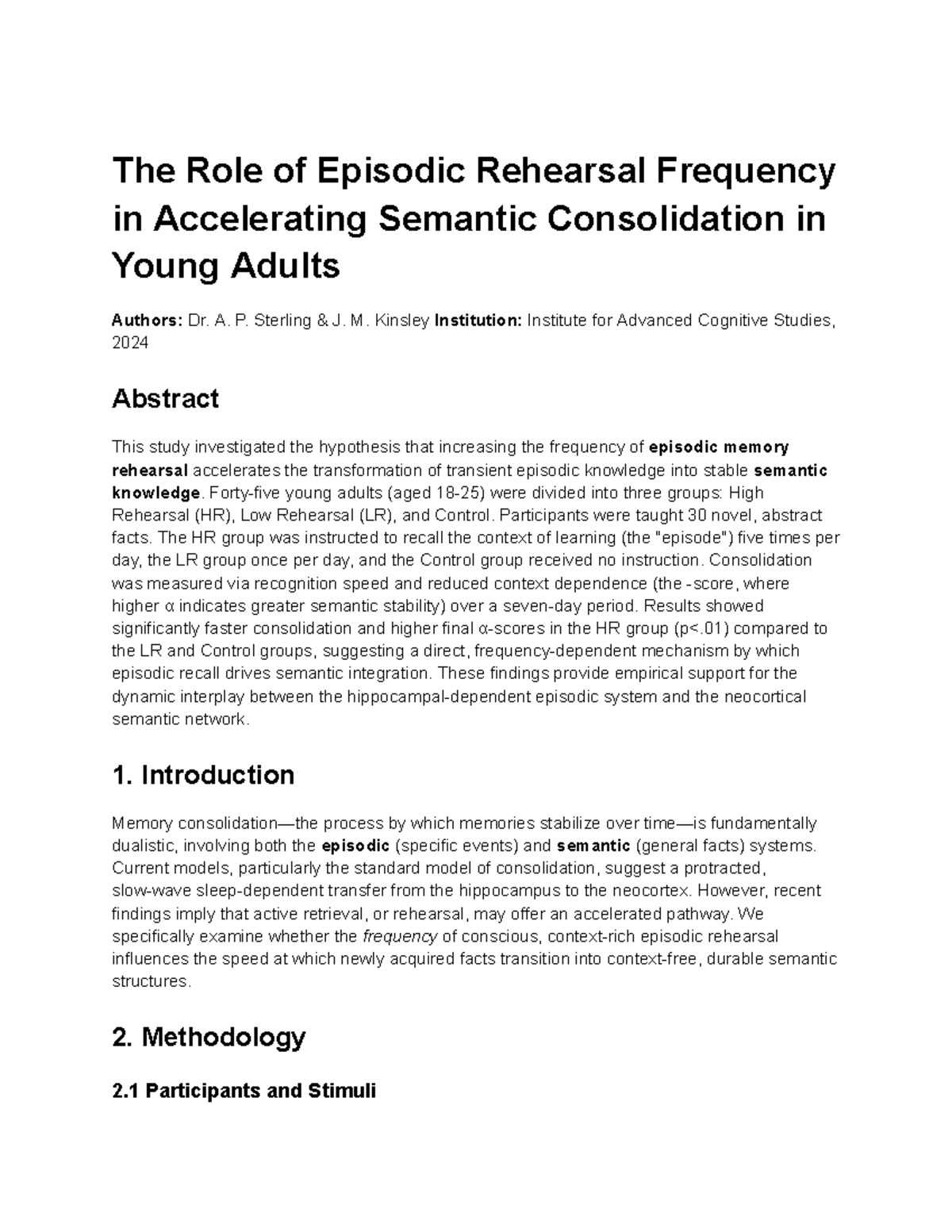 Episodic Rehearsal Frequency & Semantic Consolidation in Young Adults ...