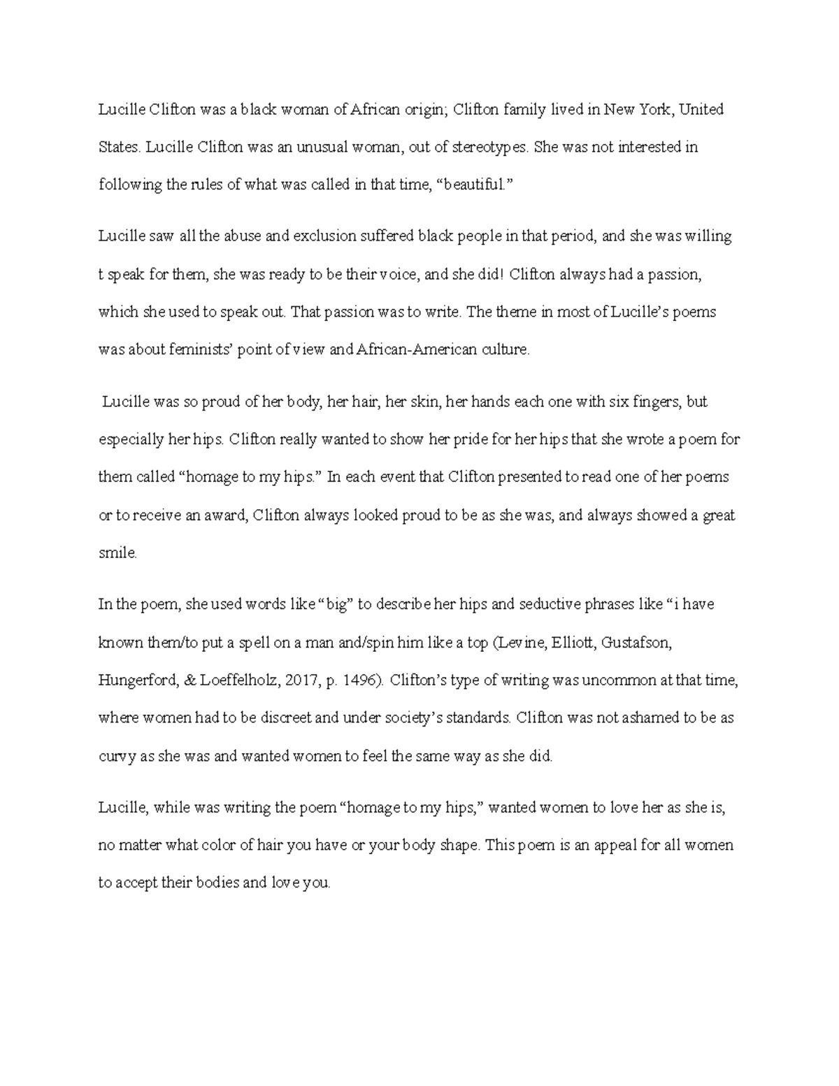 Week 2 creative assignment - Lucille Clifton was a black woman of ...