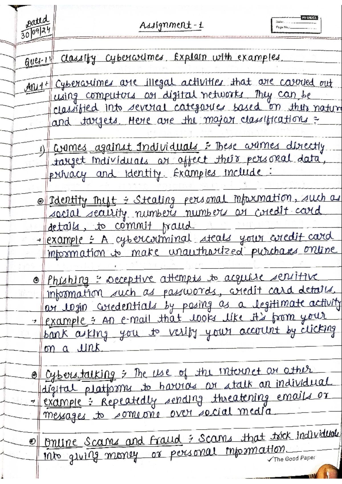 CS - Cyber Security Unit 1: Classification of Cybercrimes and Impact ...