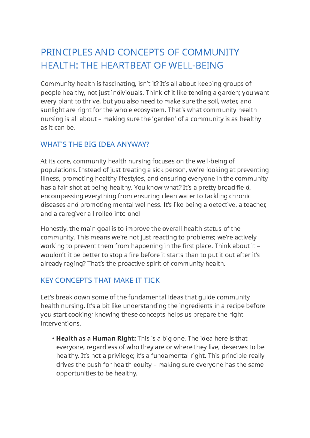 COMMUNITY HEALTH PRINCIPLES & CONCEPTS: A COMPREHENSIVE OVERVIEW - Studocu