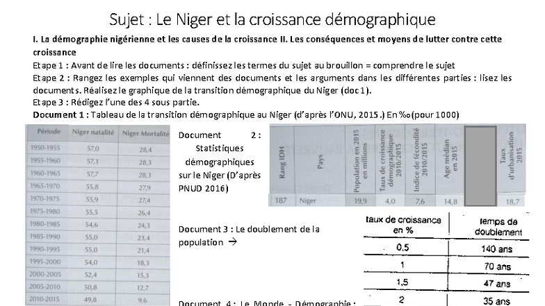 Etude sur la Croissance Démographique au Niger - Analyse et Solutions ...
