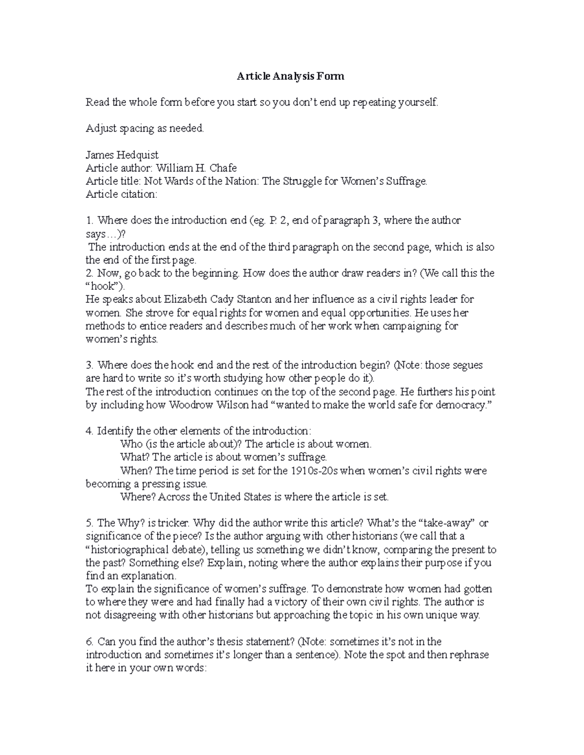 Article Analysis Form 2 - Article Analysis Form Read the whole form ...