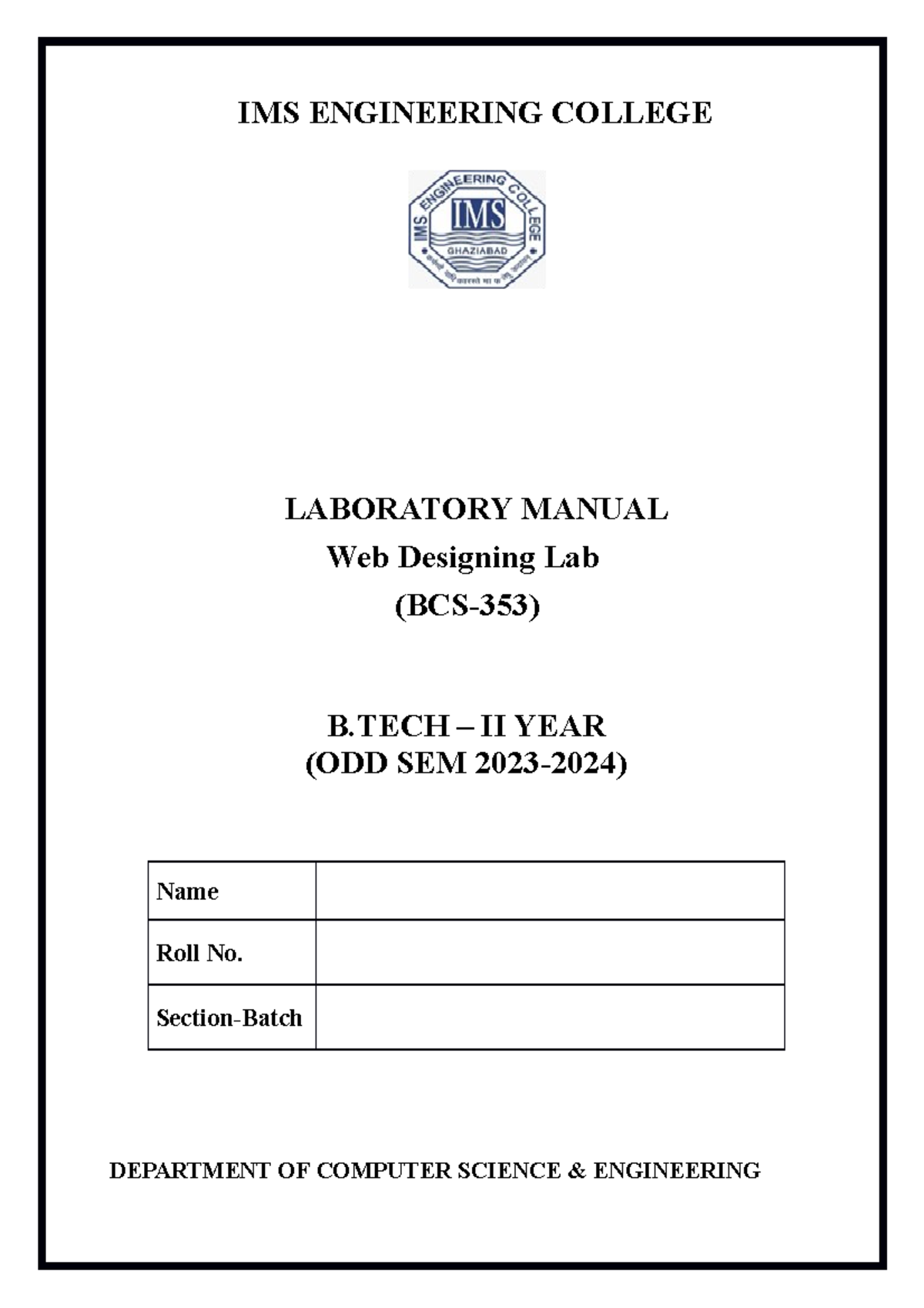 Web Designing Lab Manual (BCS-353) for B.Tech II Year 2023-2024 - Studocu