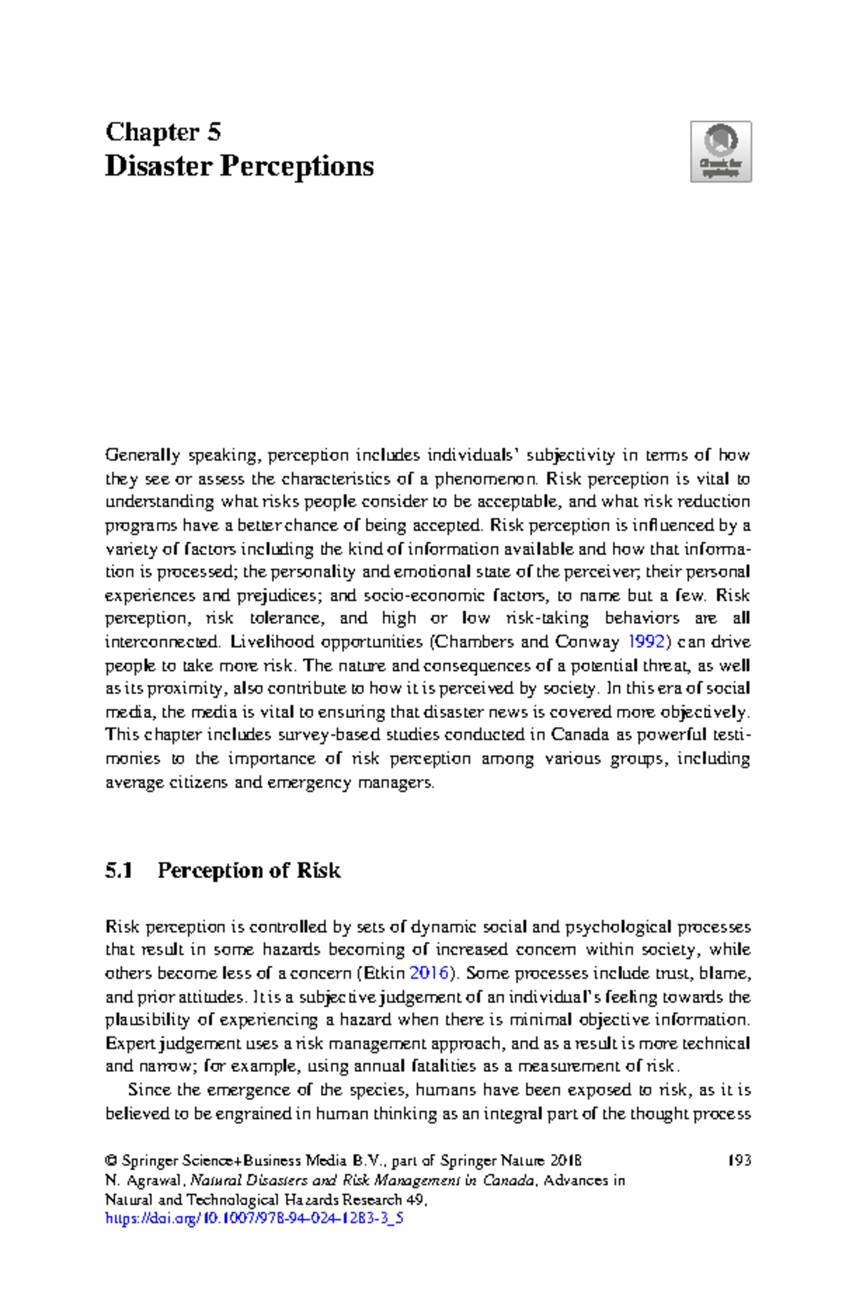 Unit 3 - Chapter 5: Understanding Disaster Perceptions and Risk - Studocu