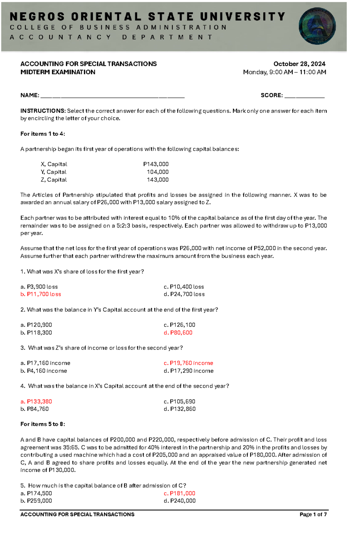 Important theory - Lecture - ACCOUNTING FOR SPECIAL TRANSACTIONS October 2 8 , 2024 MIDTERM ...