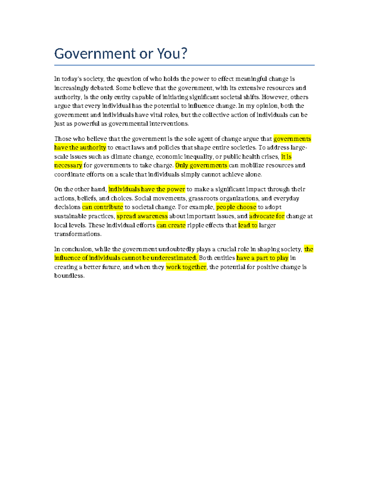 Government or You Essay - Government or You? In today's society, the ...