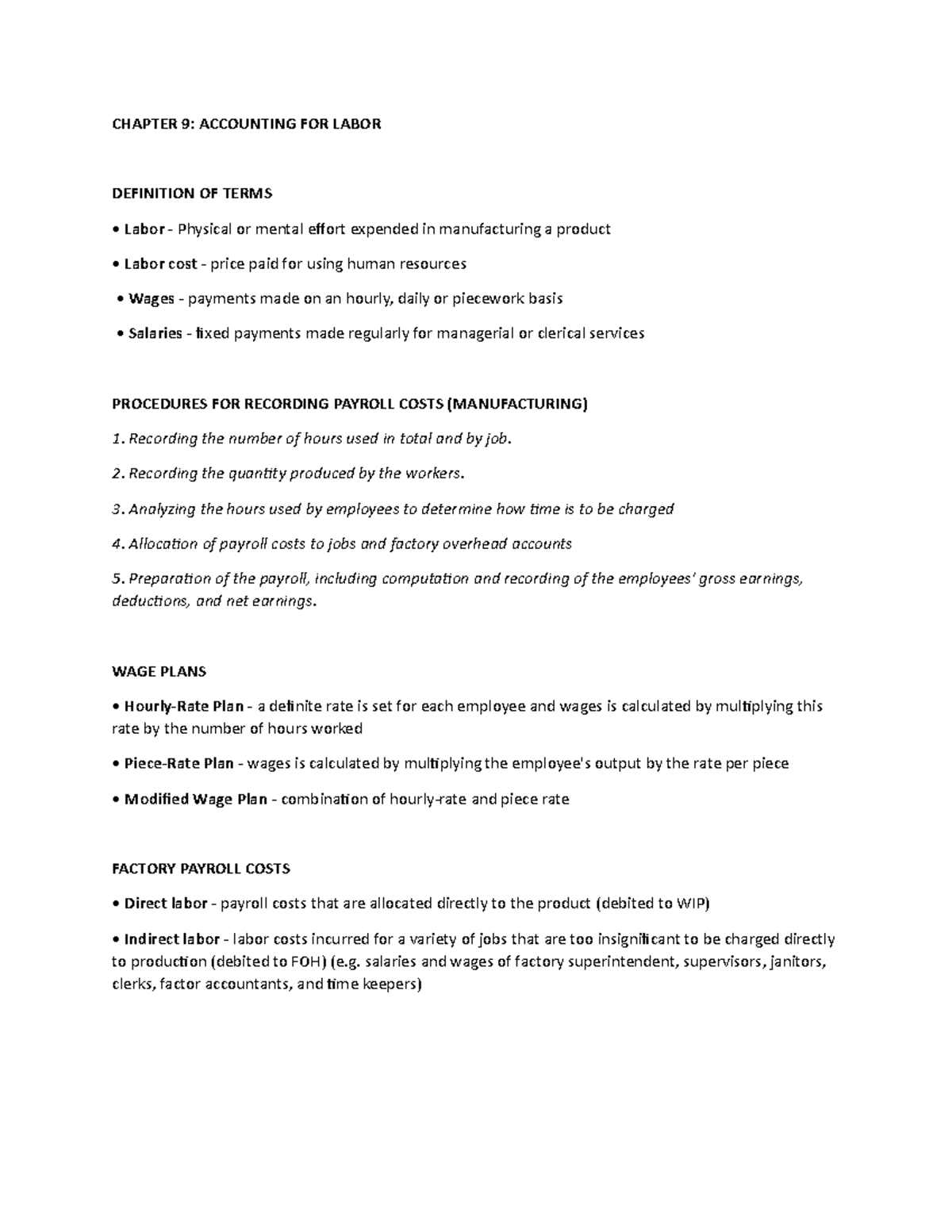 Chapter 9: Accounting for Labor Costs and Payroll Procedures - Studocu