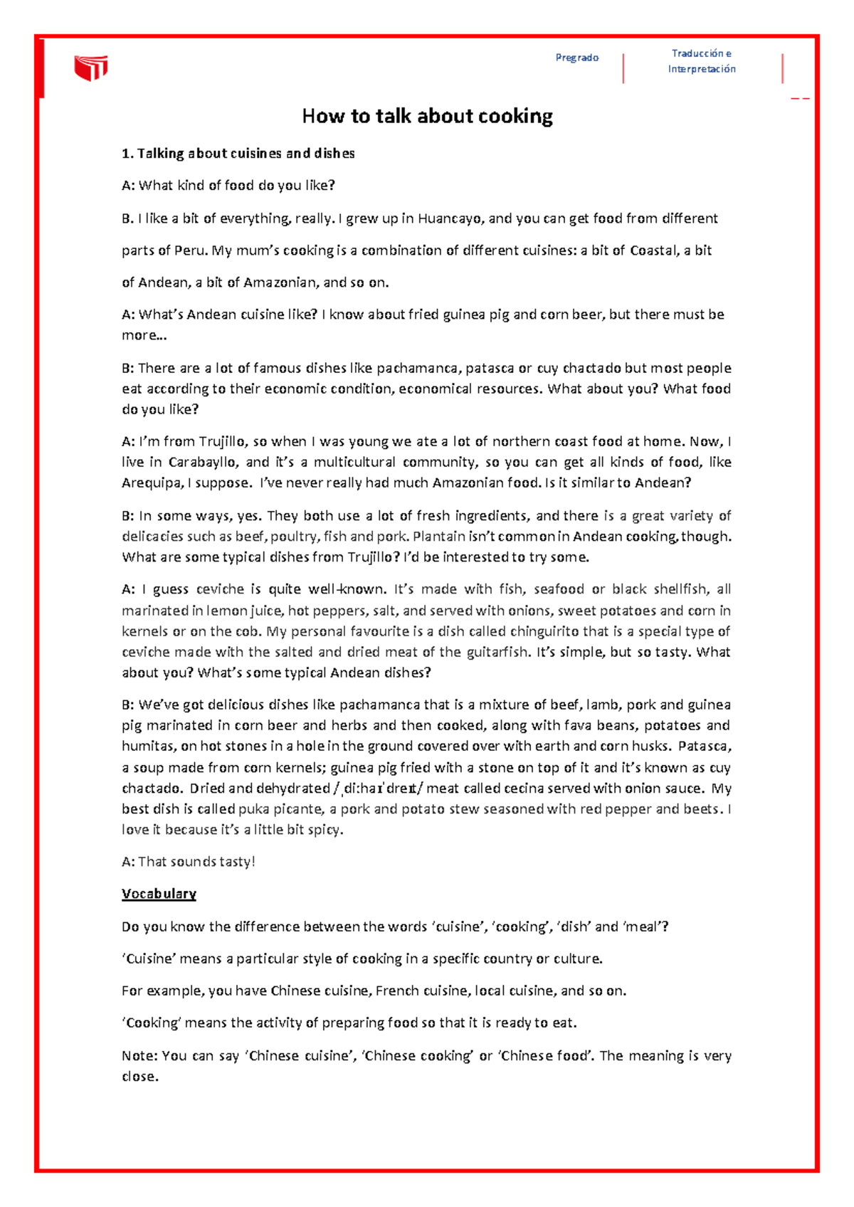 How to talk about cooking - Interpretación How to talk about cooking ...