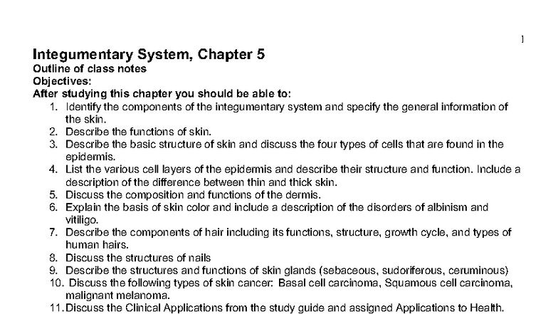Integumentary System Overview - Chapter 5 Notes (BIO 101) - Studocu