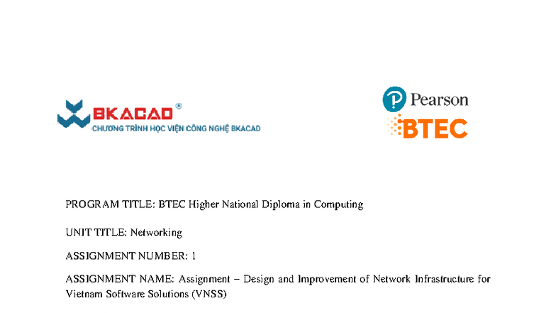 BTEC HND Computing: Networking Assignment 1 - Network Design for VNSS - Studocu