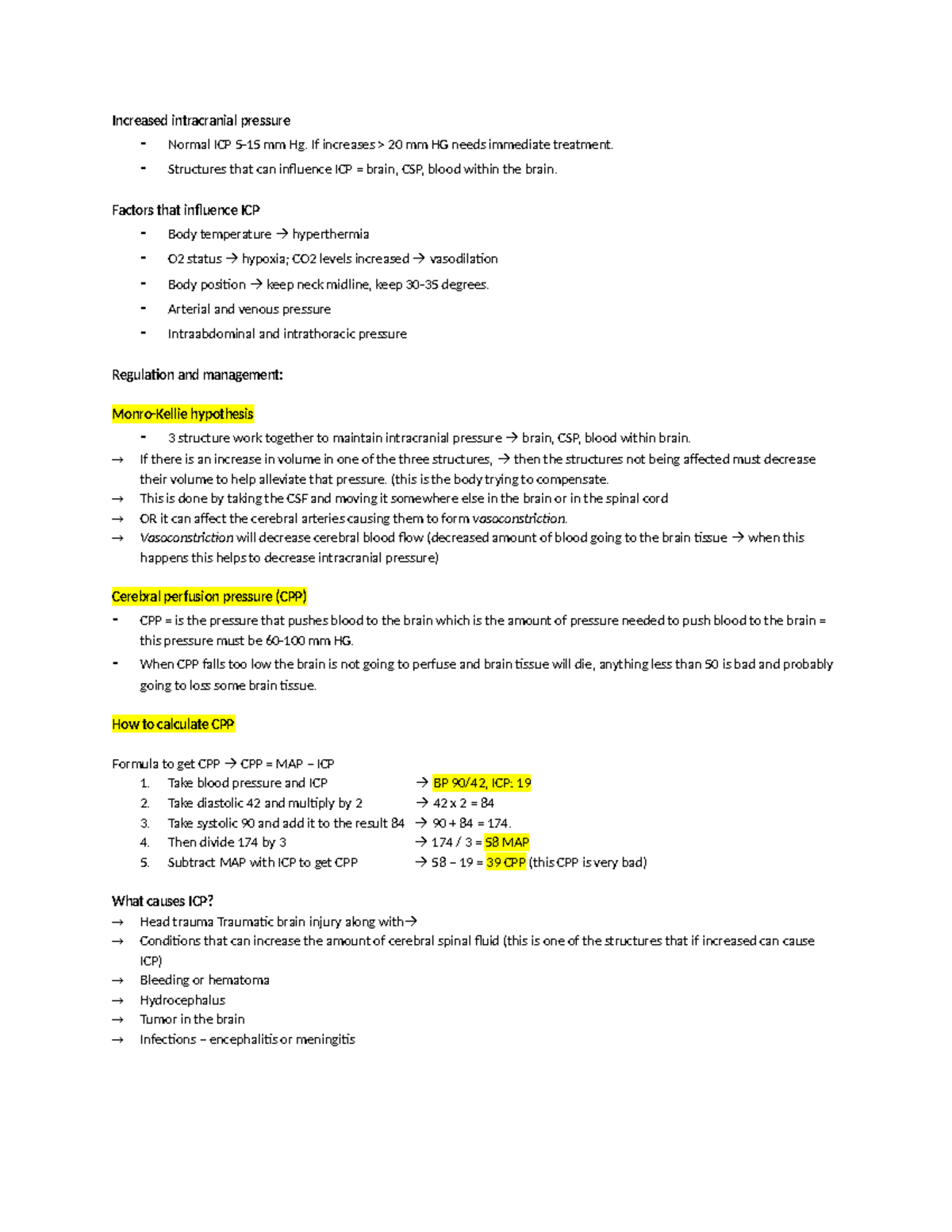 ICP MS EXAM 2 - Intracranial Pressure Management Notes - Studocu