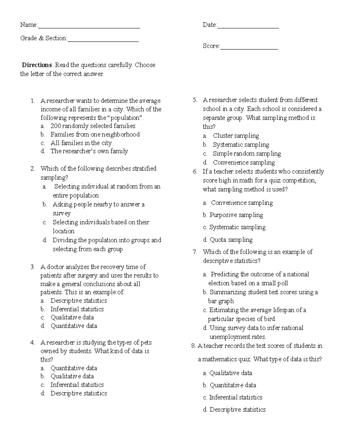 Grade 7 long quiz - just notes - Name ...