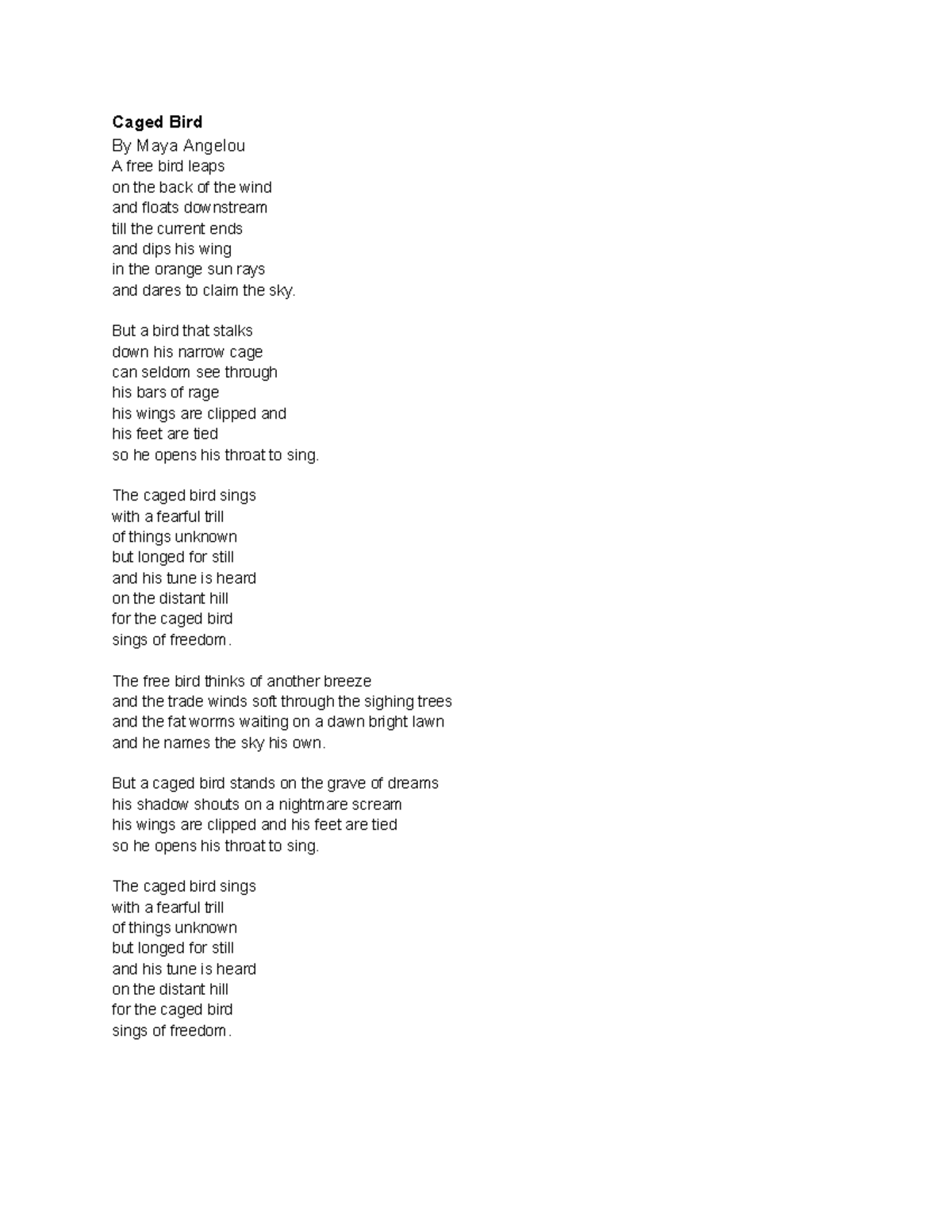 Caged BIRD AND WAR Photographer - Caged Bird By Maya Angelou A free ...