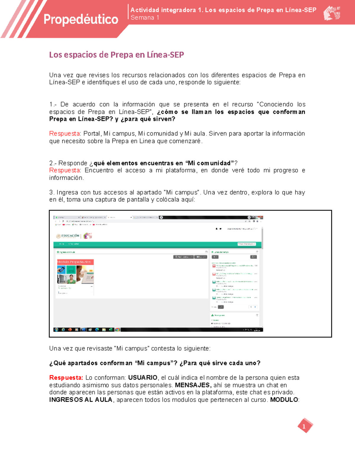Los espacios de Prepa en Linea SEP - Actividad integradora 1. Los espacios de Prepa en Línea-SEP ...