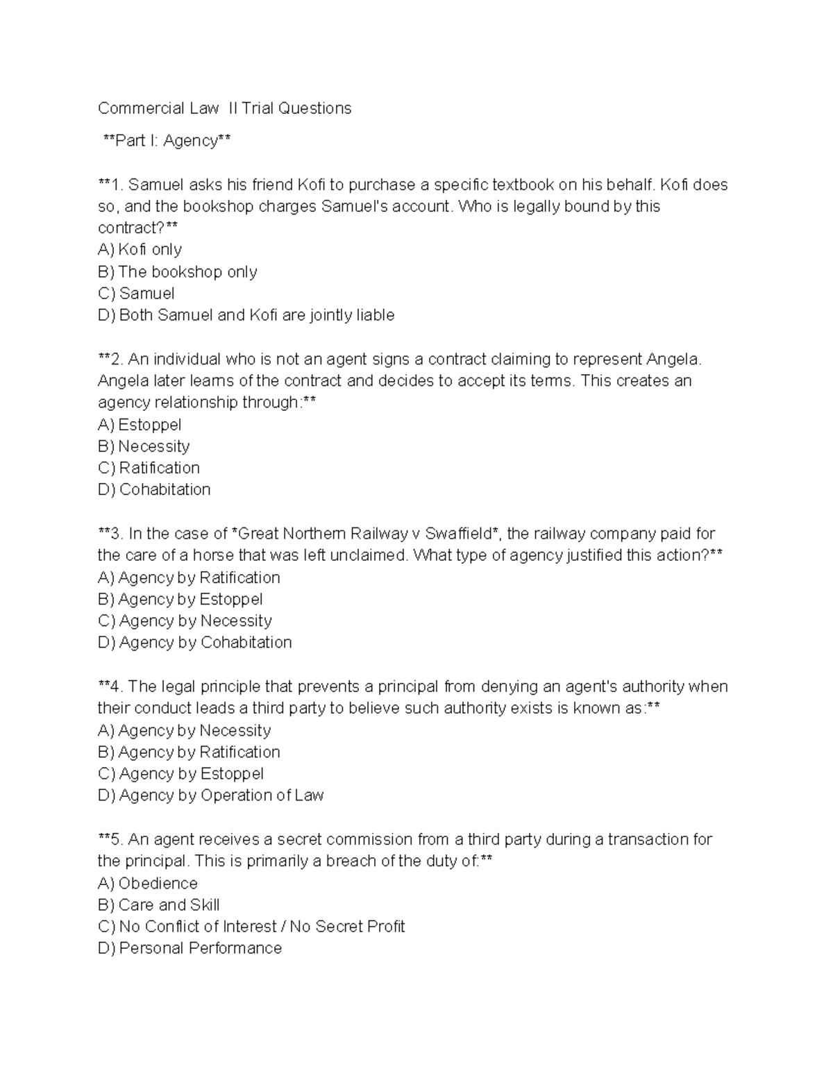 Commercial Law II Trial Questions: Key Concepts and Cases - Studocu