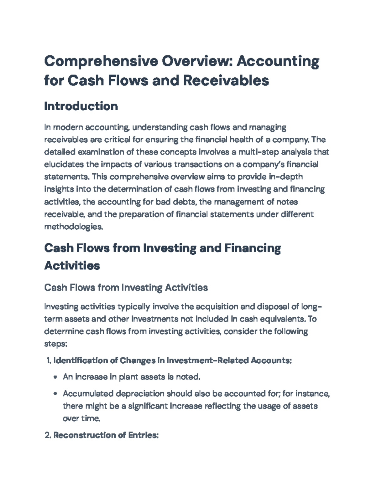 Comprehensive Overview: Cash Flows & Receivables Accounting (ACC 101 ...