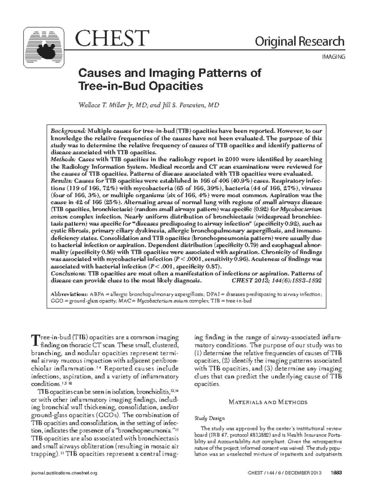 CHEST Original Research: Imaging Patterns and Causes of TIB Opacities ...
