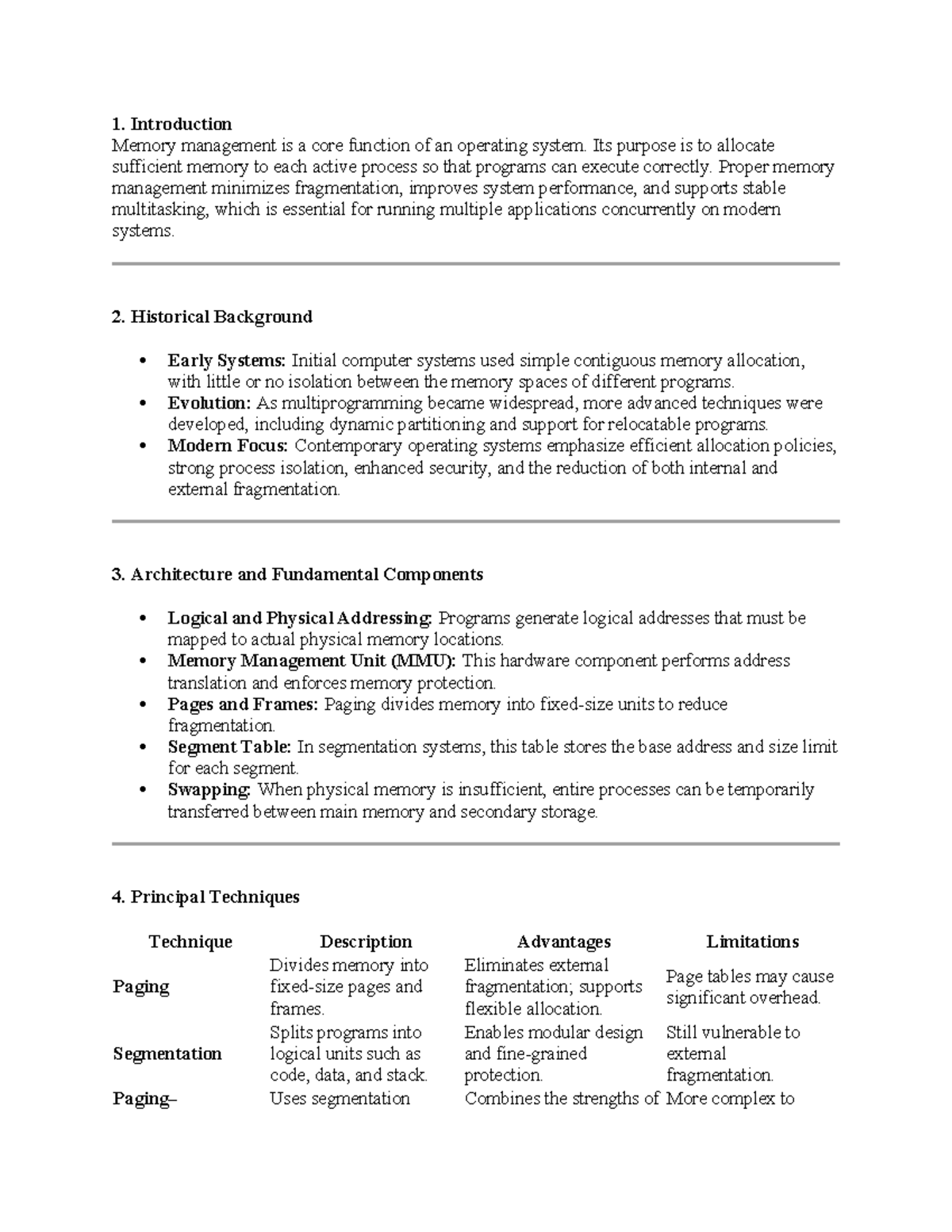 A Comprehensive Overview of Memory Management Techniques (CS101) - Studocu