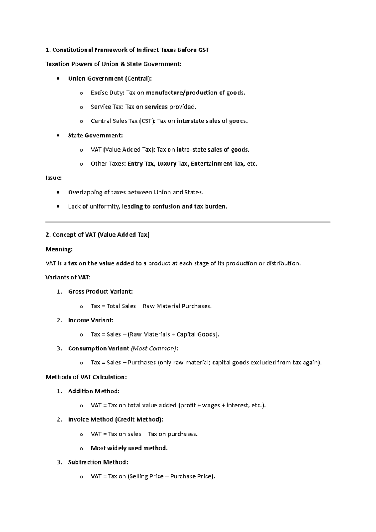 GST Notes 1 - MGKVP BBA 6th SEM: Indirect Tax Framework & GST Overview ...