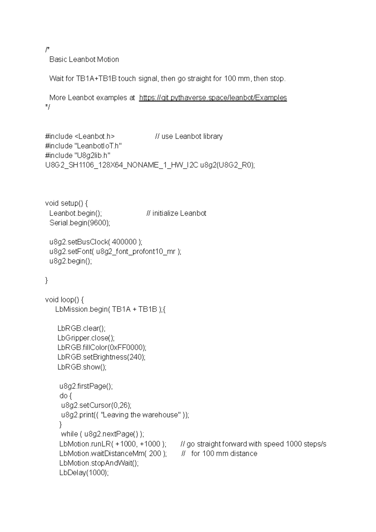 Leanbot Motion Control Examples for First Sem (TB1A, TB1B) - Studocu