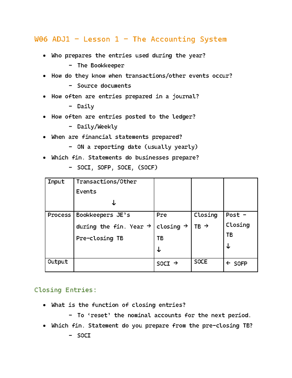 W06 ADJ1 - Adjustments Lecture Summary and Key Learnings - Studocu
