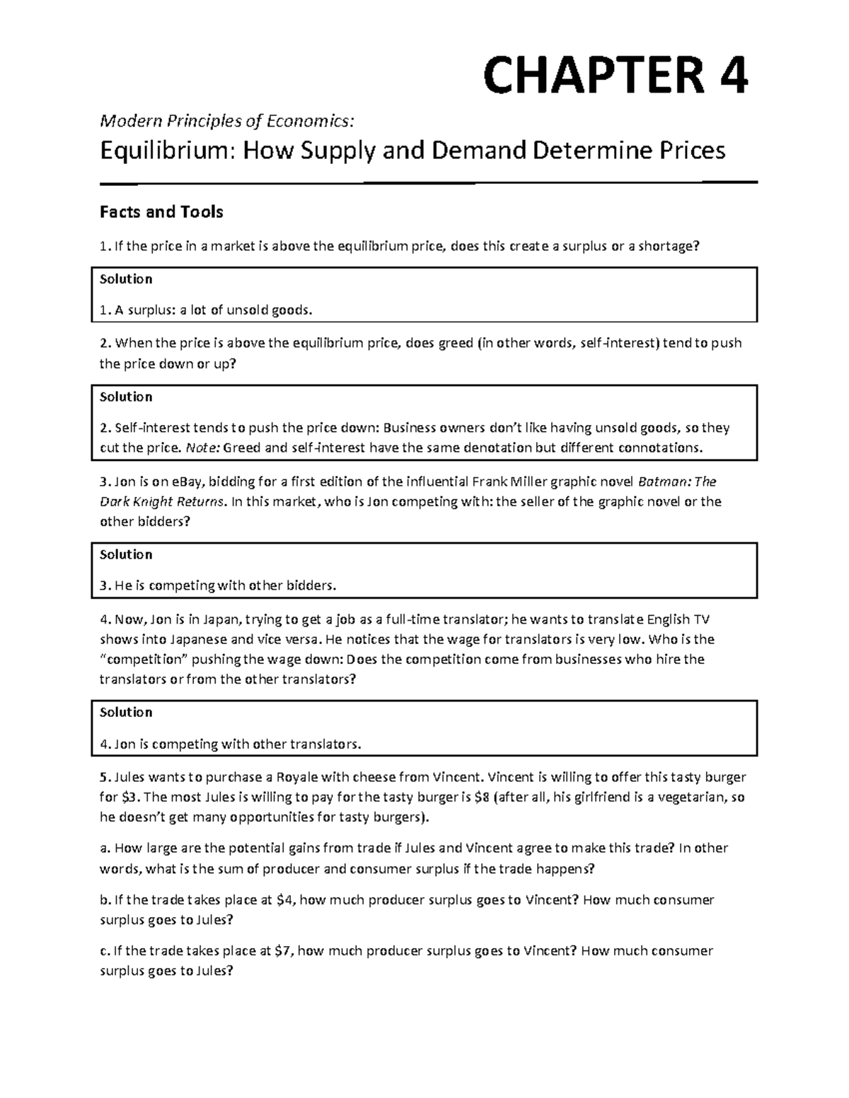 Chapter 4 Solutions: Understanding Equilibrium in Supply and Demand ...