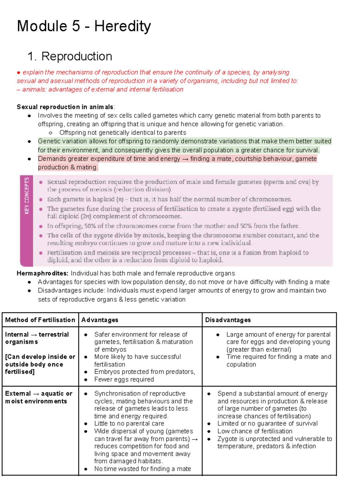 Year 12 HSC Biology: Module 5 - Heredity & Reproduction Mechanisms ...