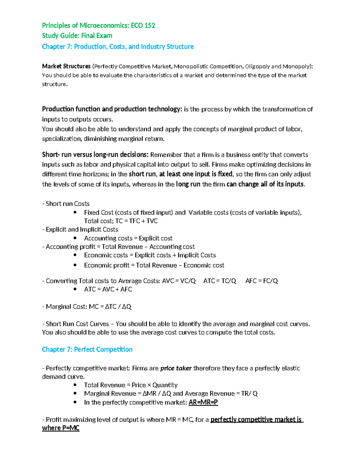 ECO 152 Final Exam Study Guide: Microeconomics Principles Overview - Studocu